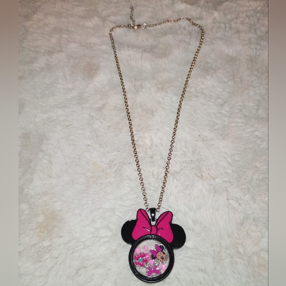 Disney | Accessories | Minnie Mouse Pendant Necklace With Pink Bow ...